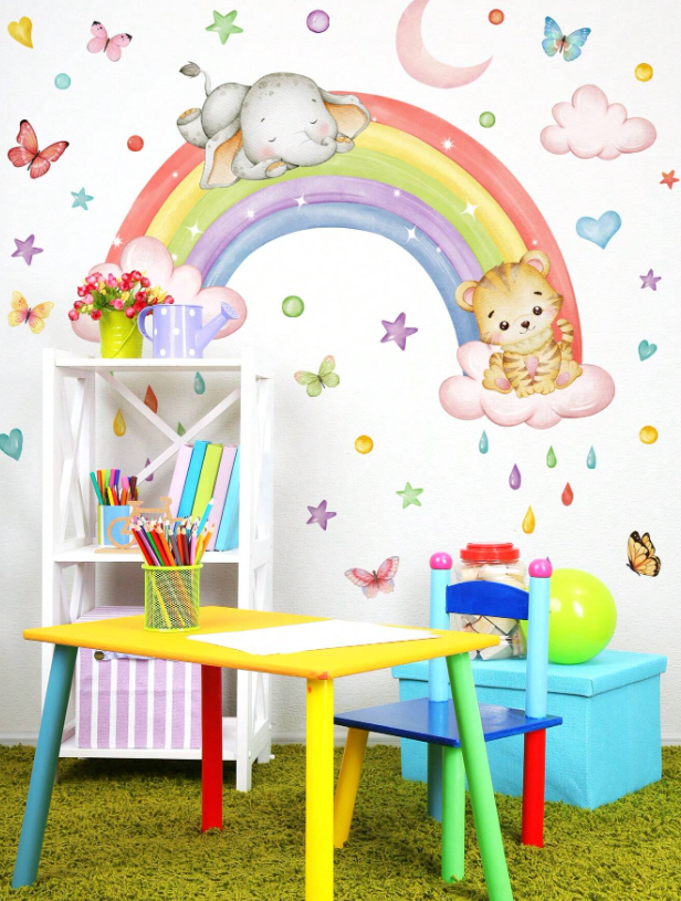 Sticker Perete Curcubeu si Fluturi 30x80cm