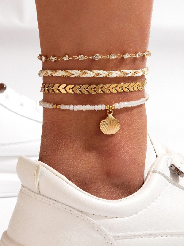 Evenimente :: Bratari de Picior :: Set 4 Bratari de Picior Alb si Auriu ...