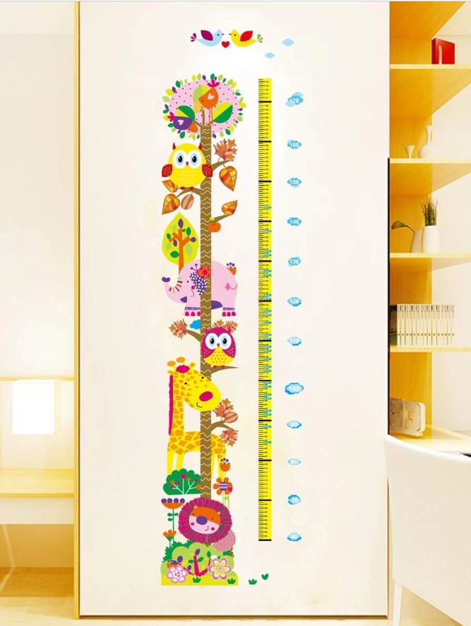 Sticker Perete cu Centimetru pentru Copii Animale in Copac 40x140cm