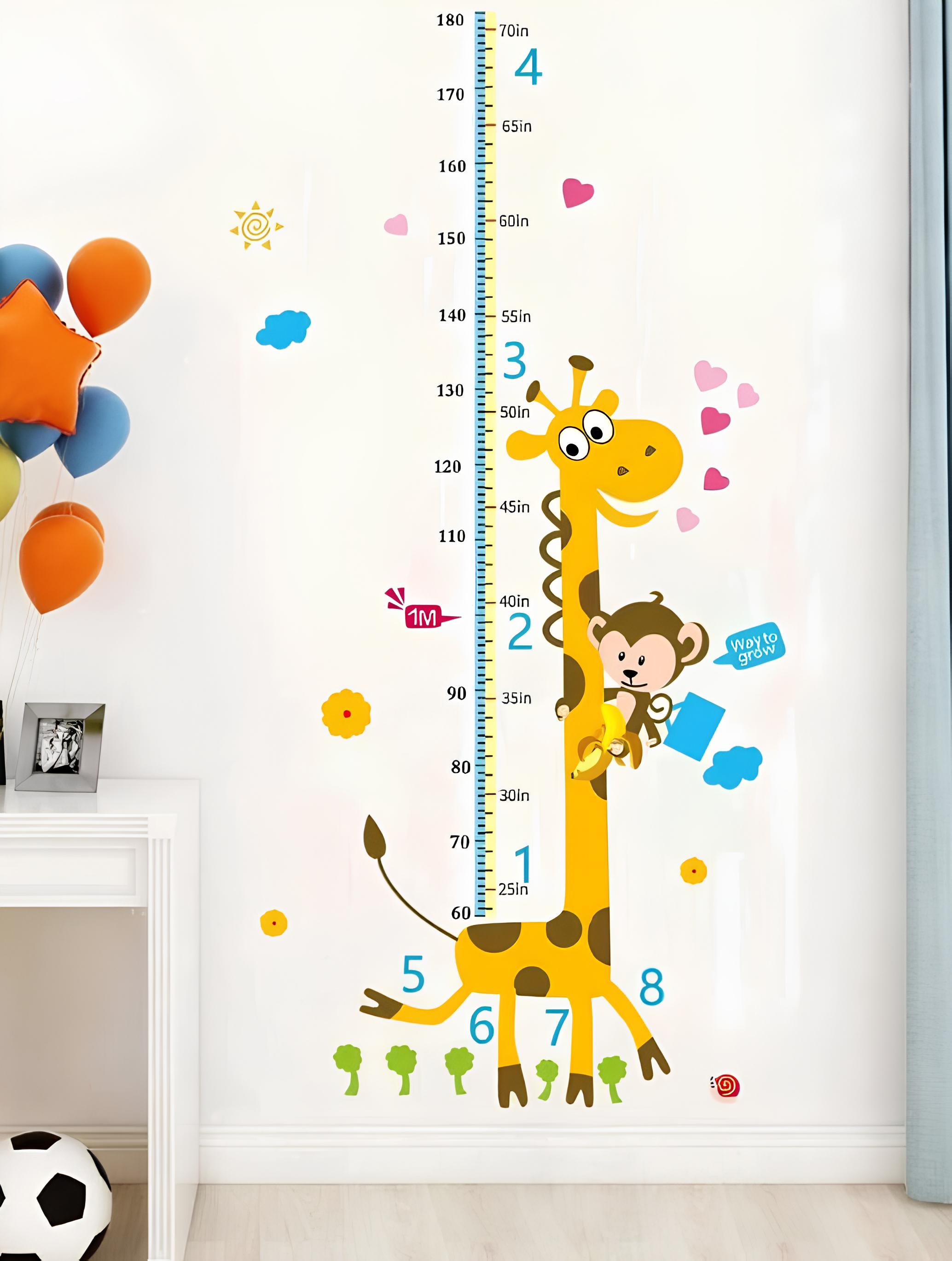 Sticker Perete cu Centimetru Copii Girafa si Maimuta