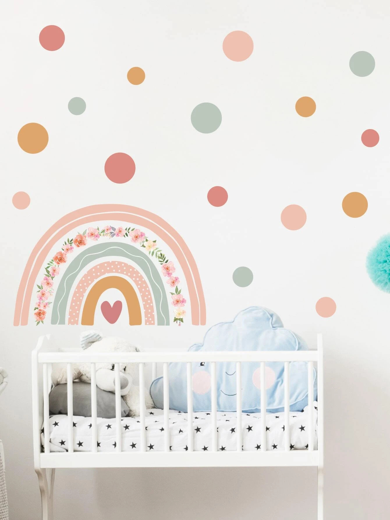 Sticker Perete Autocolant Curcubeu si Buline Pastelate 93x54cm