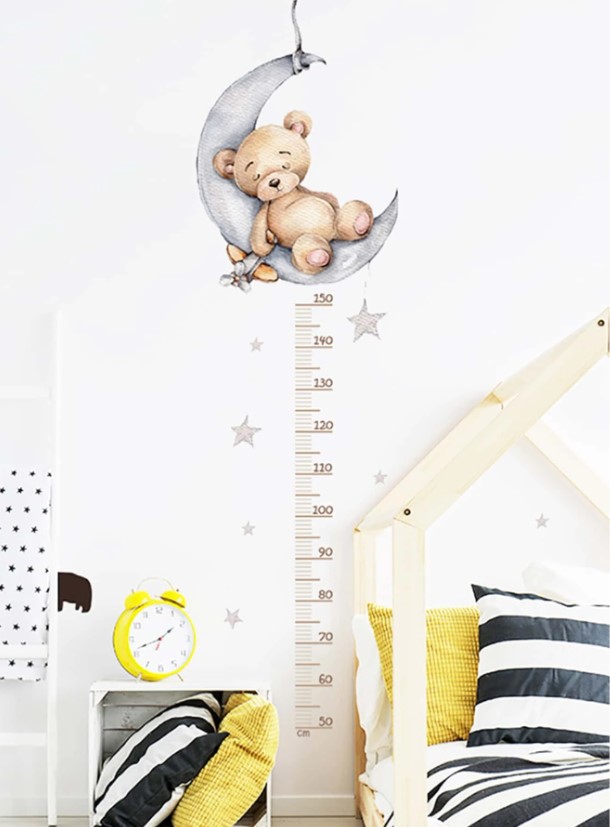 Sticker Perete cu Centimetru pentru Copii cu Pasari si Flori